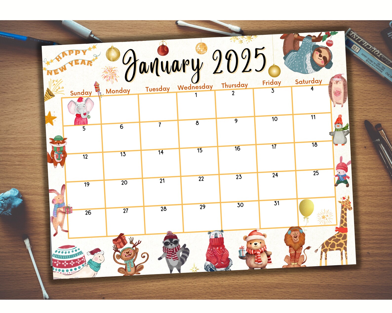 Editable Fillable January 2025 Calendar for Happy New Year, Printable ...