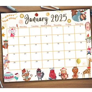 Editable Fillable January 2025 Calendar for Happy New Year, Printable ...