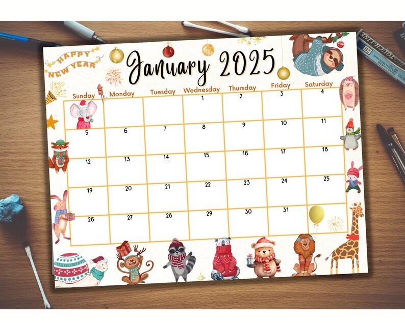 Editable Fillable January 2025 Calendar for Happy New Year, Printable ...