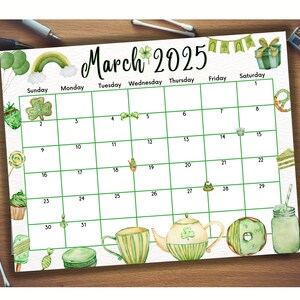 Editable Fillable March 2025 Calendar for St. Patrick's Day, Printable ...