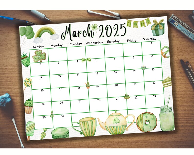 Editable Fillable March 2025 Calendar for St. Patrick's Day, Printable Teacher Planner With ...