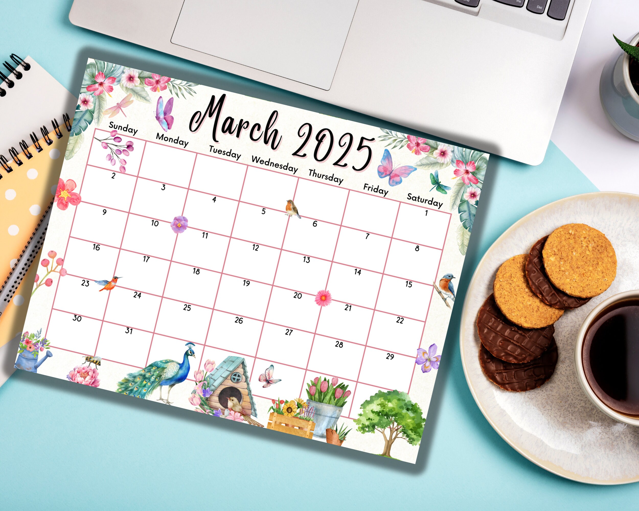 Editable Fillable March 2025 Calendar for Joyful and Colorful Spring ...