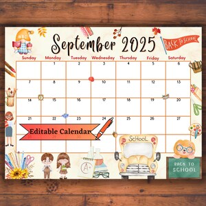 Editable Fillable September 2025 Calendar for Autumn, Fall, Back to ...