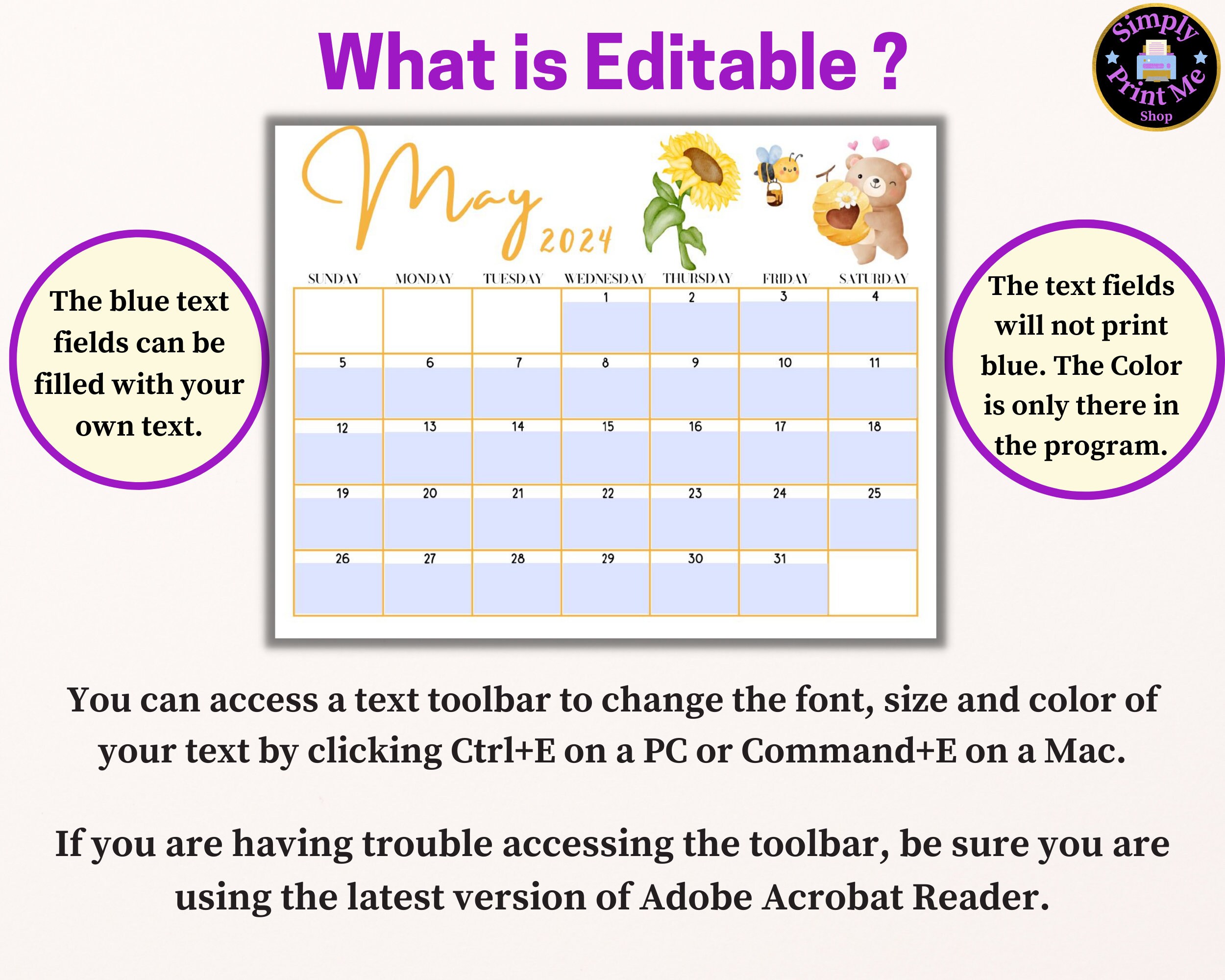 EDITABLE May 2024 Calendar, Printable Classroom Planner, Landscape ...