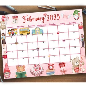 Editable Fillable February 2025 Calendar for Valentine’s Day, Printable ...