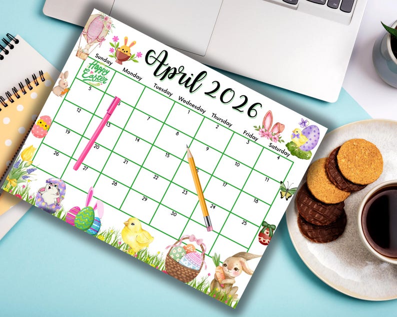 Editable Fillable April 2026 Calendar for Happy Easter With Cute ...
