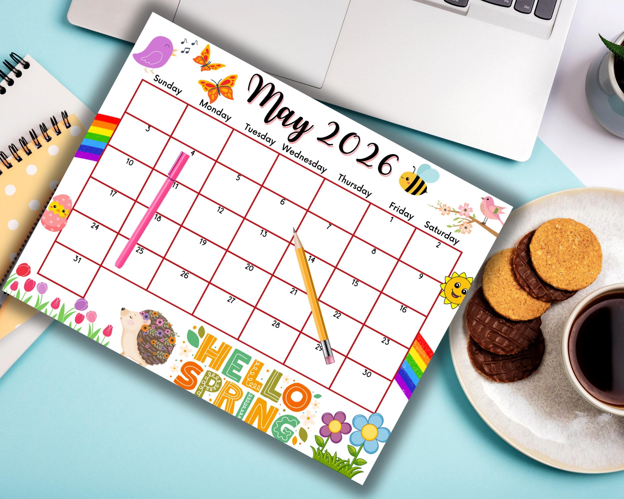 Bearbeitbarer befüllbarer Kalender Mai 2026 für Happy Spring mit ...