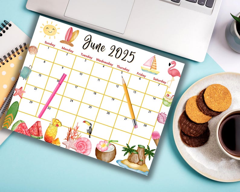 Editable Fillable June 2025 Calendar for Joyful Summer at the Beach ...