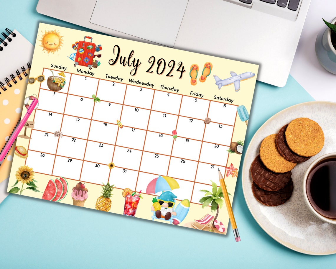 Editable Fillable July 2024 Calendar for Joyful Summer, Relaxing ...
