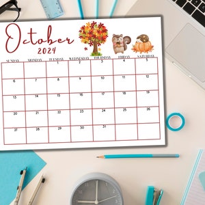 EDITABLE October 2024 Calendar, Printable Autumn Classroom Planner ...