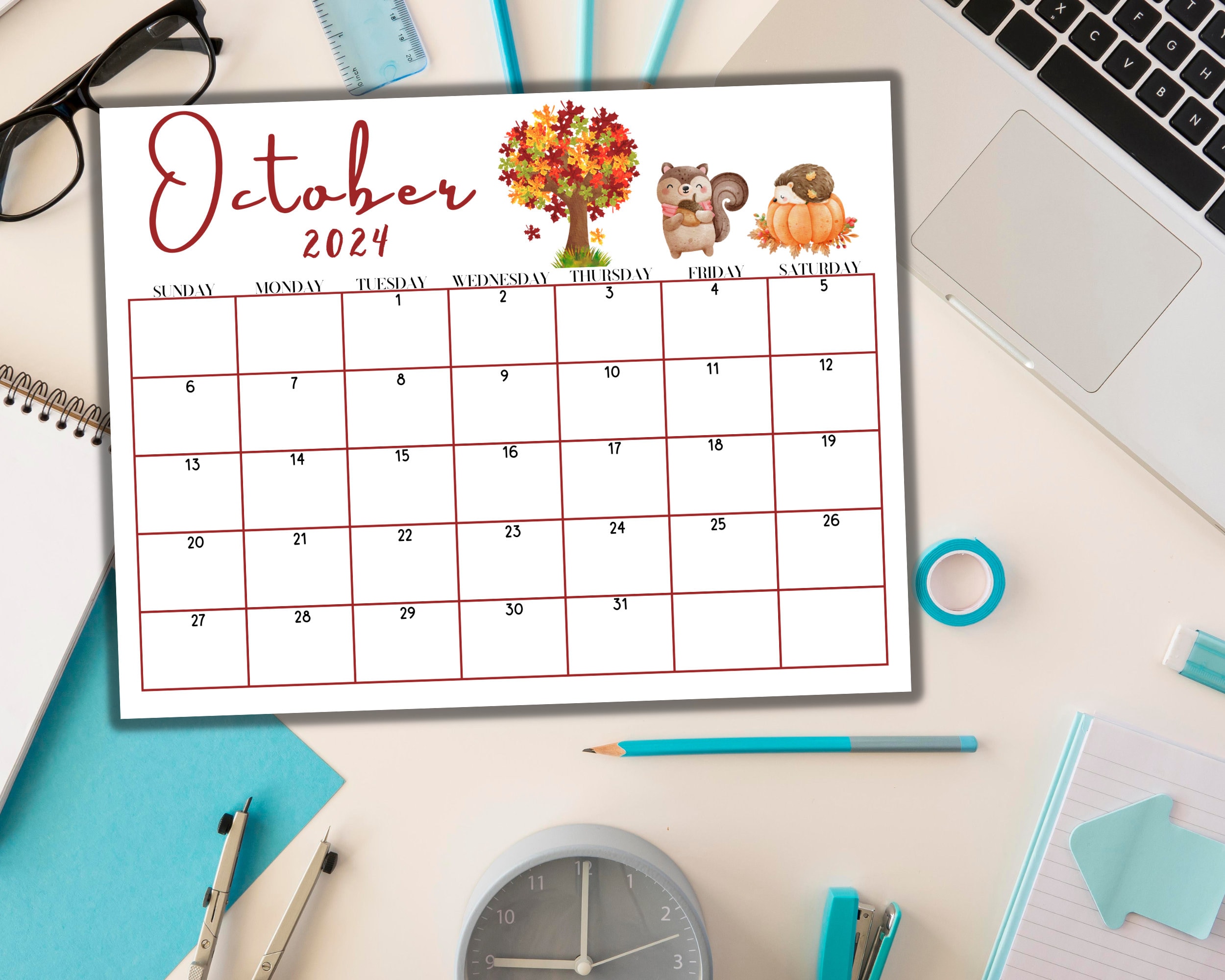 EDITABLE October 2024 Calendar, Printable Autumn Classroom Planner ...