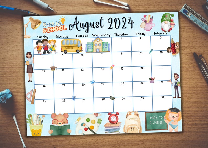 Editable Fillable August 2024 Calendar for Back to School, Monthly ...