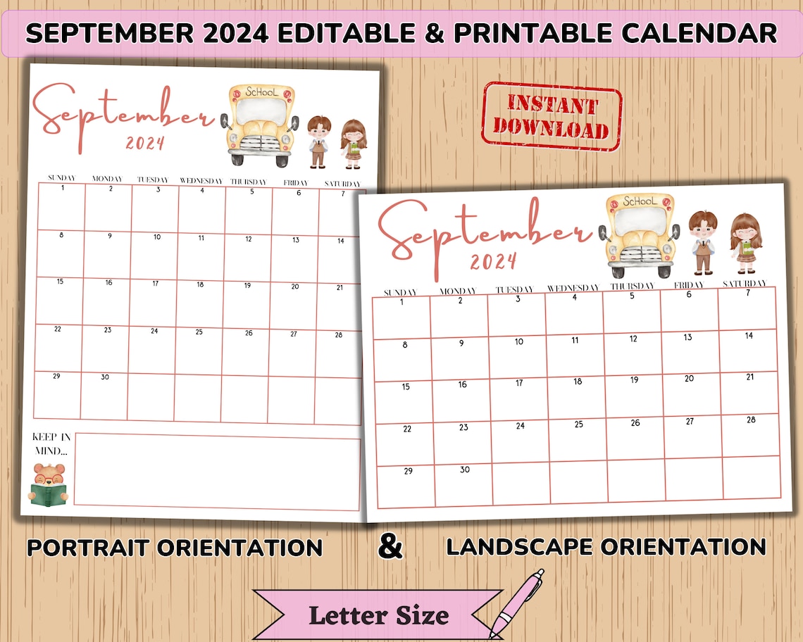 EDITABLE September 2024 Calendar, Printable Autumn Classroom Planner ...