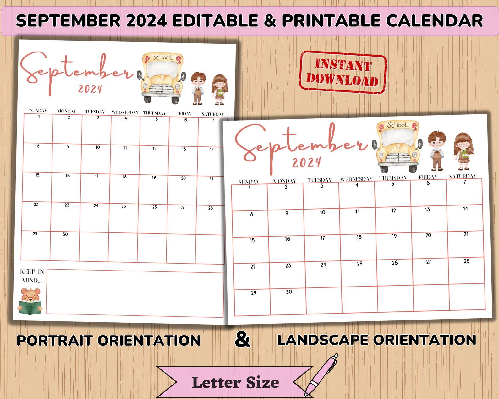 EDITABLE September 2024 Calendar, Printable Autumn Classroom Planner ...
