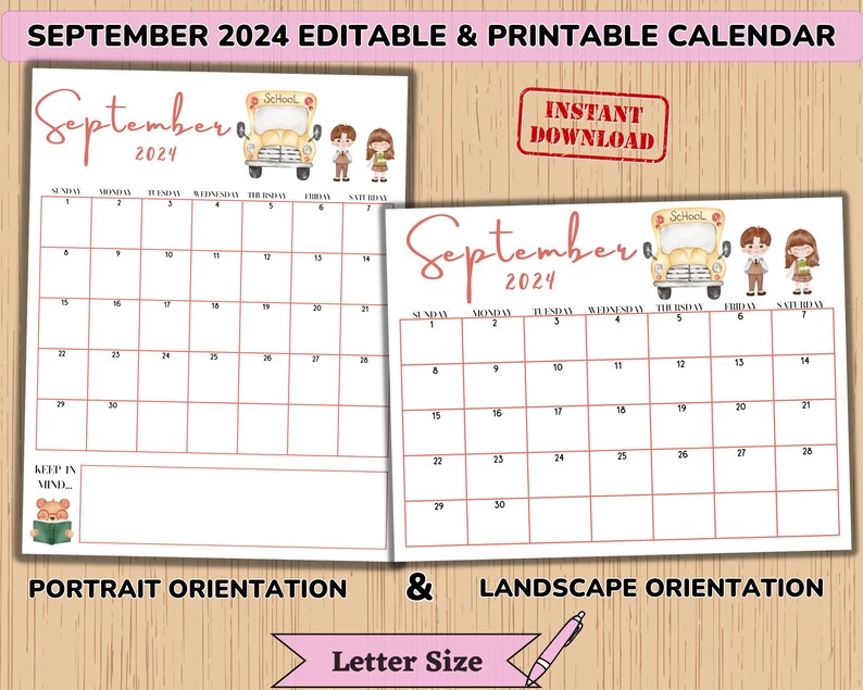 EDITABLE September 2024 Calendar, Printable Autumn Classroom Planner ...
