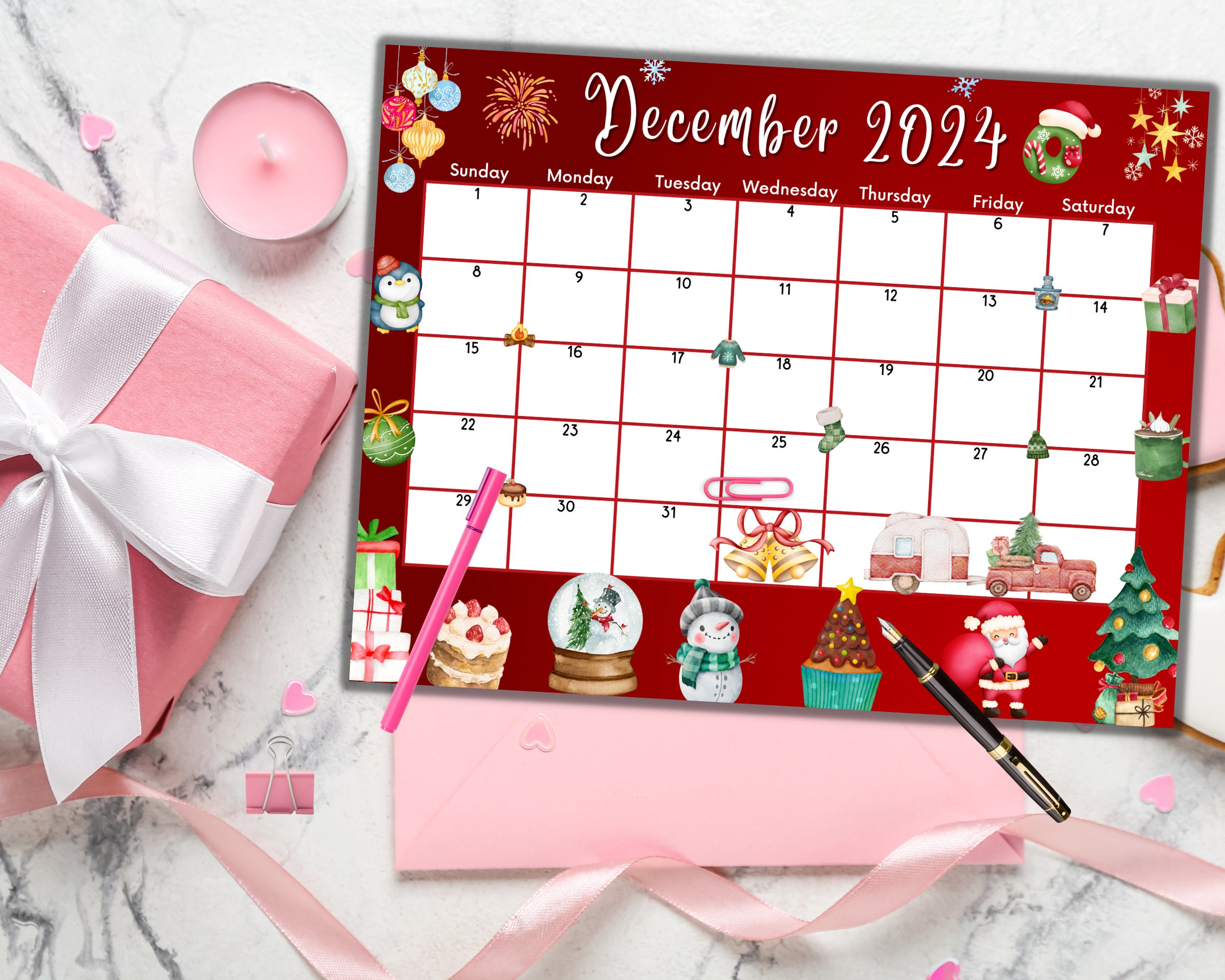 Editable Fillable December 2024 Calendar for Joyful Merry Christmas ...