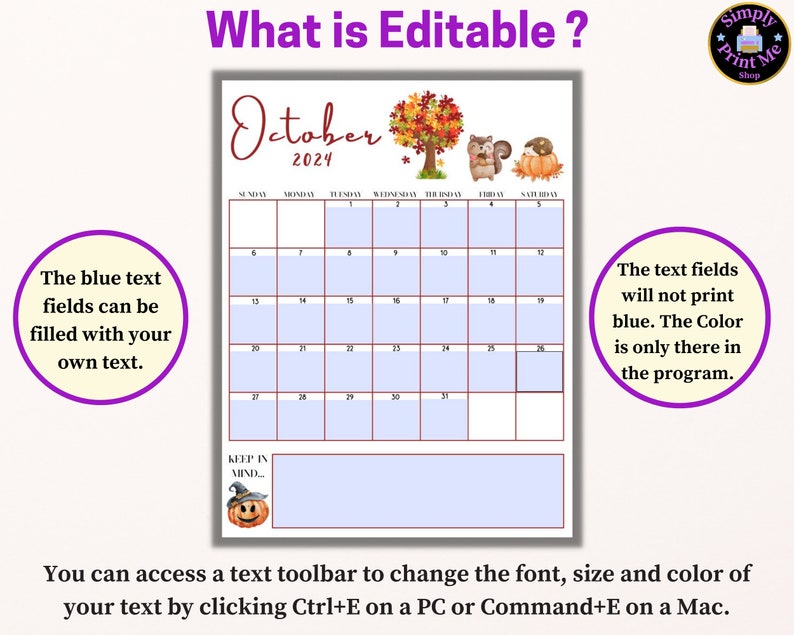 EDITABLE October 2024 Calendar, Printable Autumn Classroom Planner ...