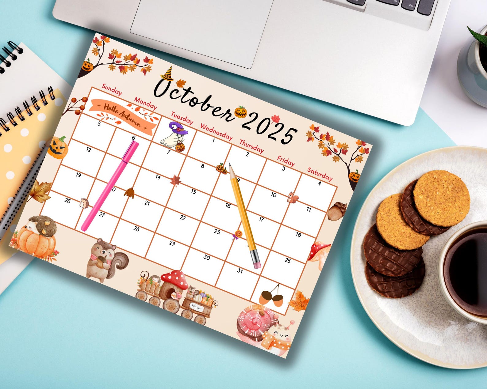 Editable Fillable October 2025 Calendar for Autumn, Fall, Happy ...