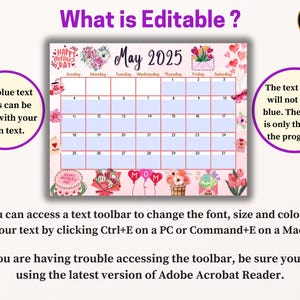 Calendario editable y rellenable de mayo de 2025 para el Día de la ...