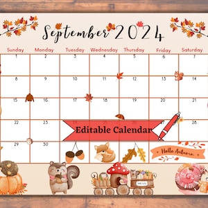 Editable Fillable September 2024 Calendar for Autumn, Fall, Back to ...