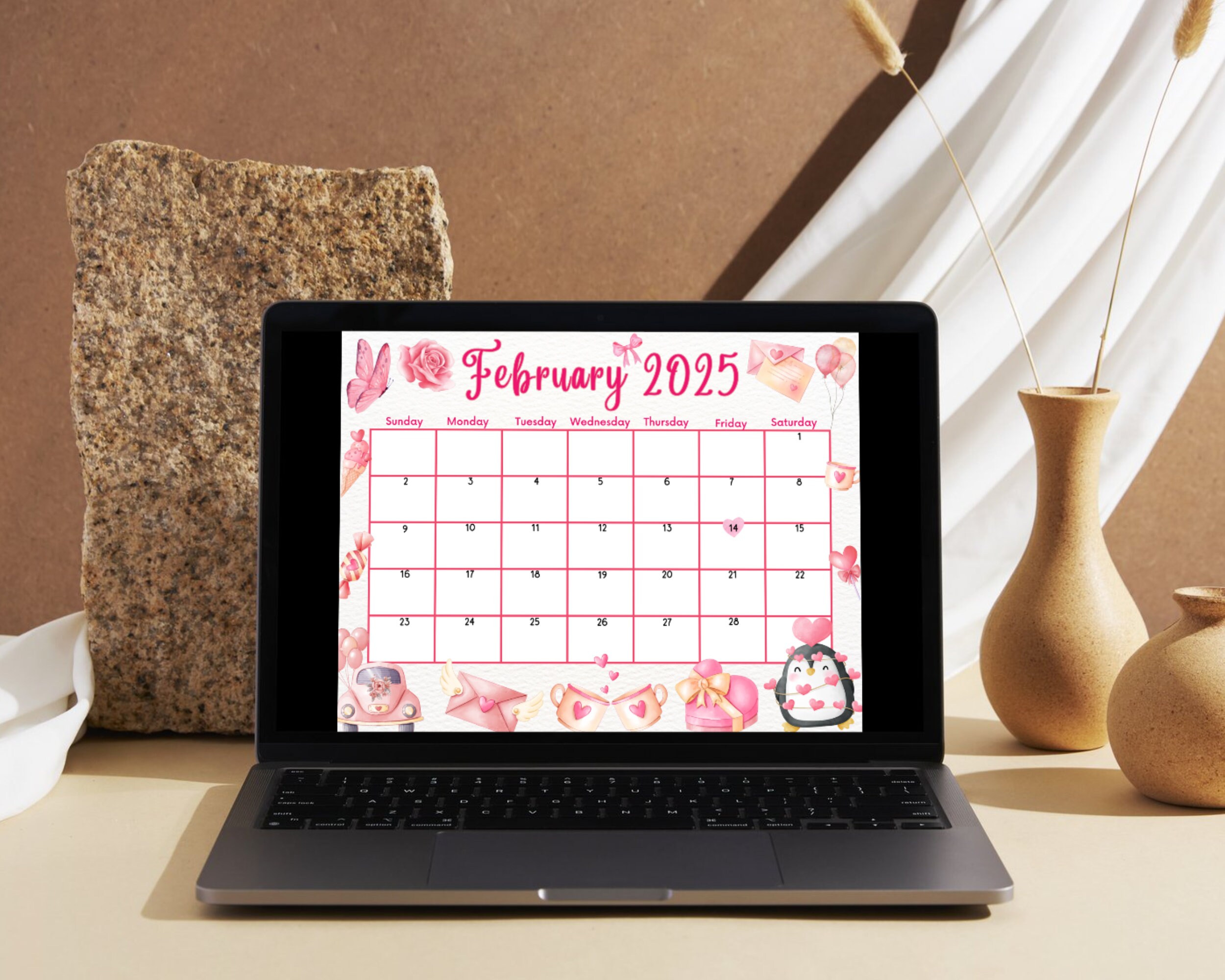 Editable Fillable February 2025 Calendar for Valentines Day, Digital ...