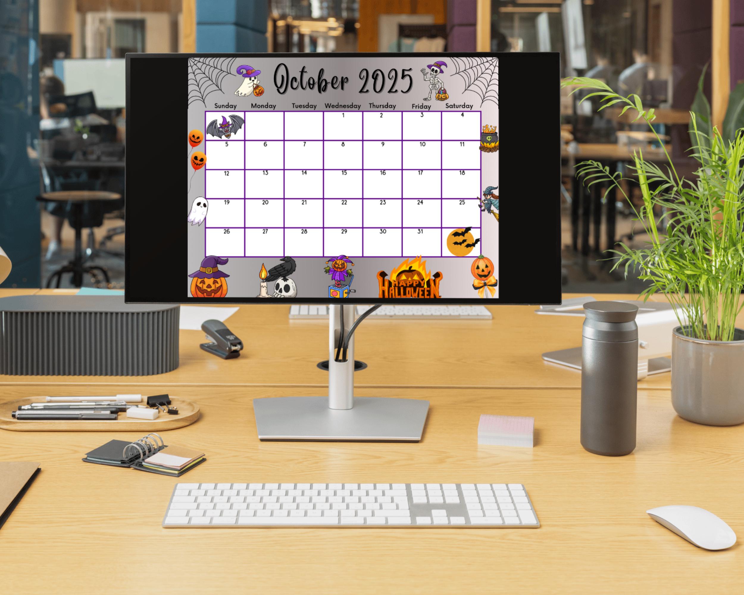 Editable Fillable October 2025 Calendar for Spooky Happy Halloween ...