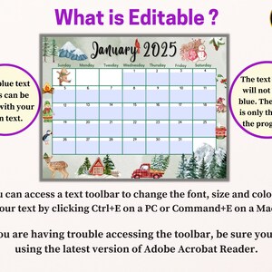 Editable January 2025 Calendar for Happy Winter, New Year 2025, Trees ...