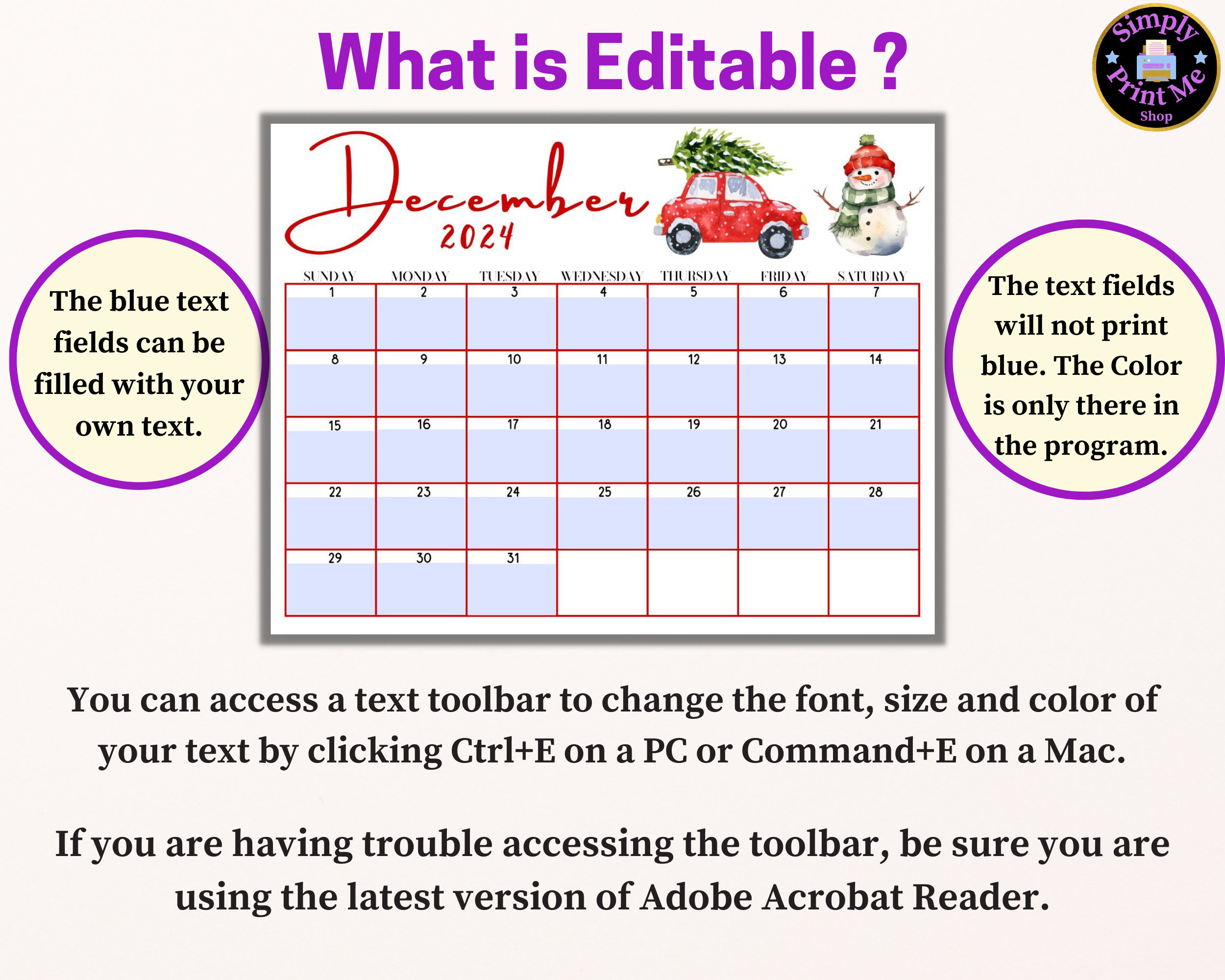 EDITABLE December 2024 Calendar, Printable Winter Classroom Planner ...