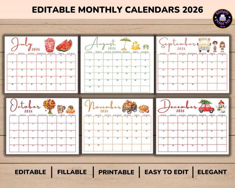 2026 Monthly Calendar Bundle: Minimalist Editable Printable Planner ...