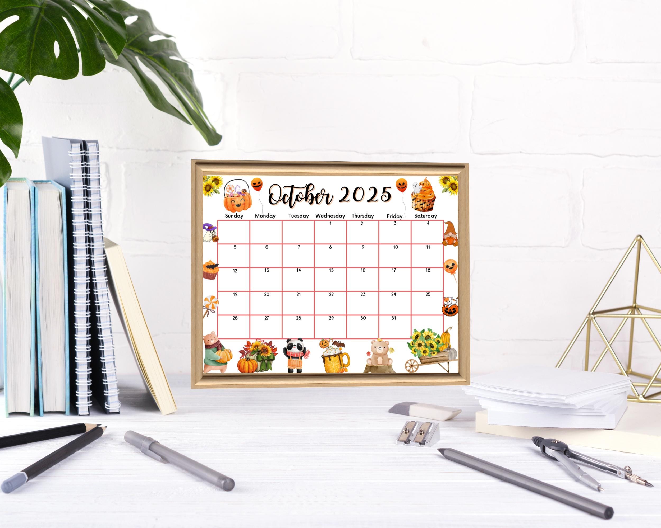 Editable Fillable October 2025 Calendar for Autumn, Fall, Happy ...