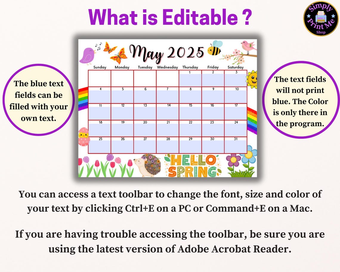 Bearbeitbarer befüllbarer Kalender Mai 2025 für Happy Spring mit ...