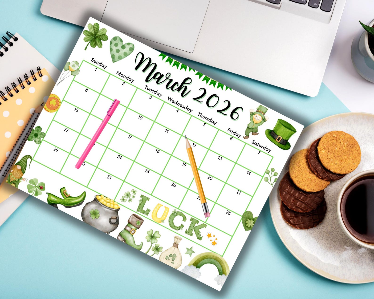 Editable Fillable March 2026 Calendar for St. Patrick's Day: Digital ...