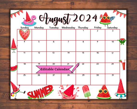 Month Calendar Aug 2024