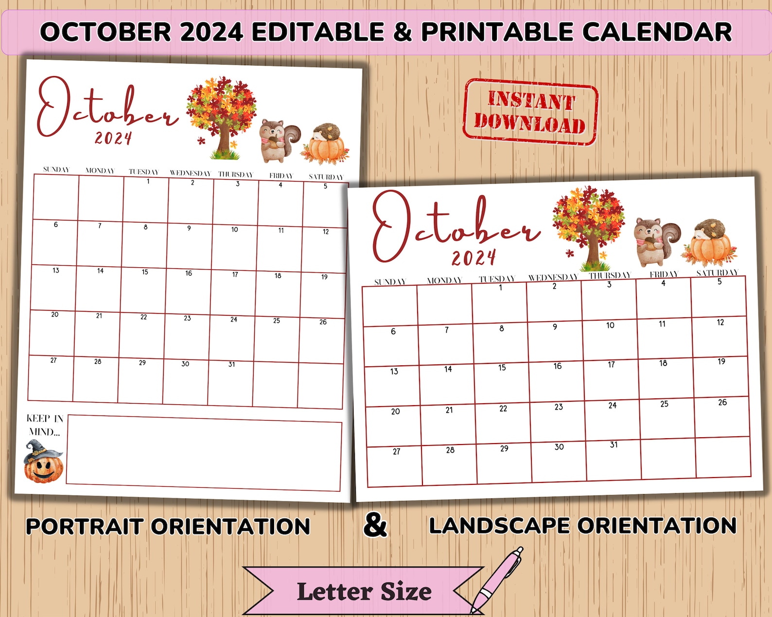 EDITABLE October 2024 Calendar, Printable Autumn Classroom Planner ...