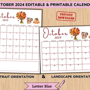 EDITABLE October 2024 Calendar, Printable Autumn Classroom Planner ...