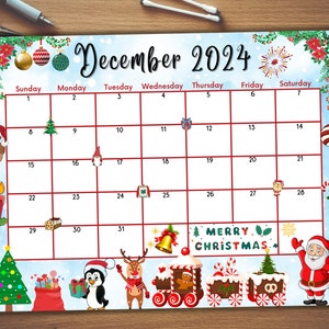 Editable Fillable December 2024 Calendar for Merry Christmas With ...