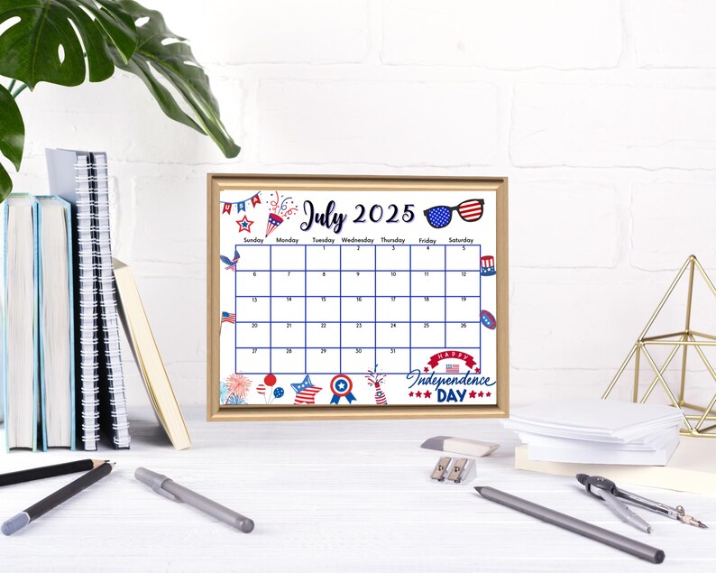 Editable Fillable July 2025 Calendar for Happy 4th July Independence ...