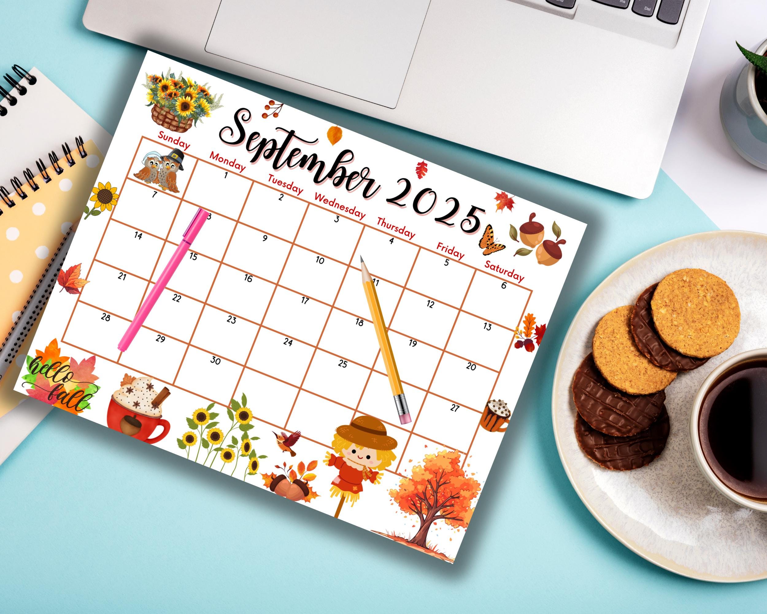 Editable Fillable September 2025 Calendar for Autumn, Fall, Back to ...