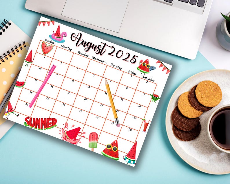 Editable Fillable August 2025 Calendar for Happy Summer Vacation, Funny ...