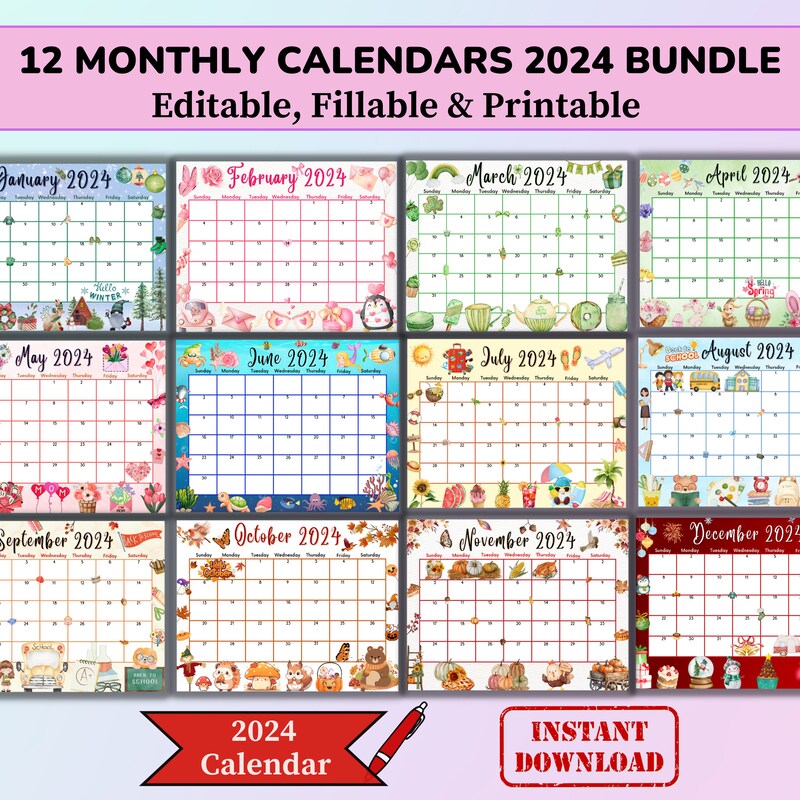 12 Month Calendar - Etsy