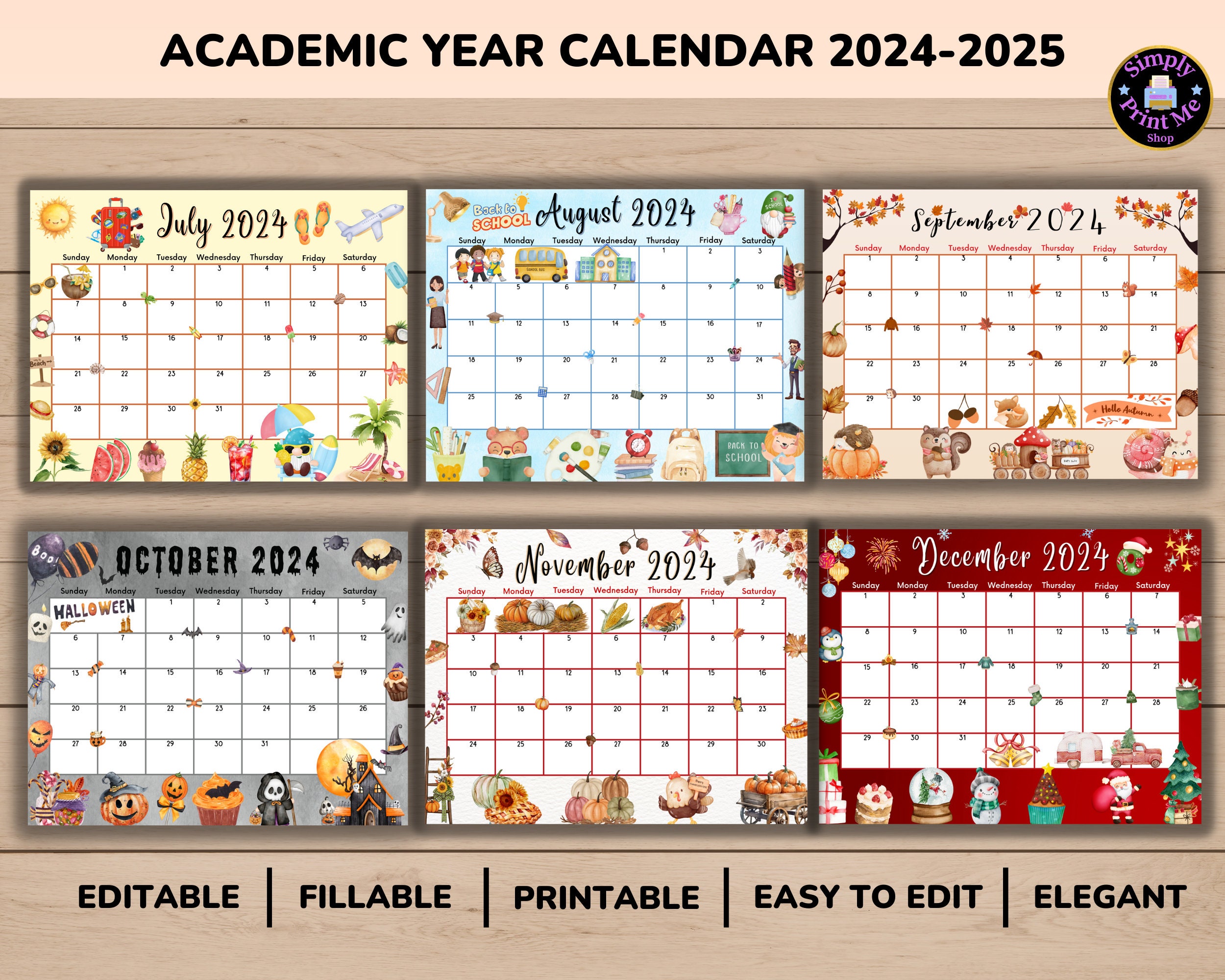 Editable School Calendar 2024-2025 From July to June, Printable ...
