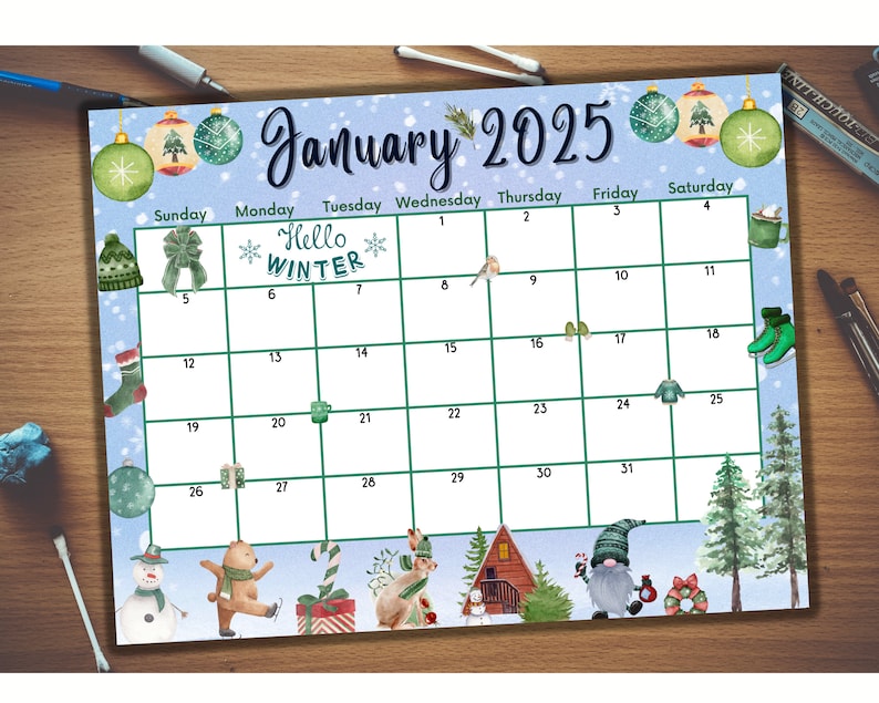 Editable Fillable January 2025 Calendar for Happy New Year, Colorful ...