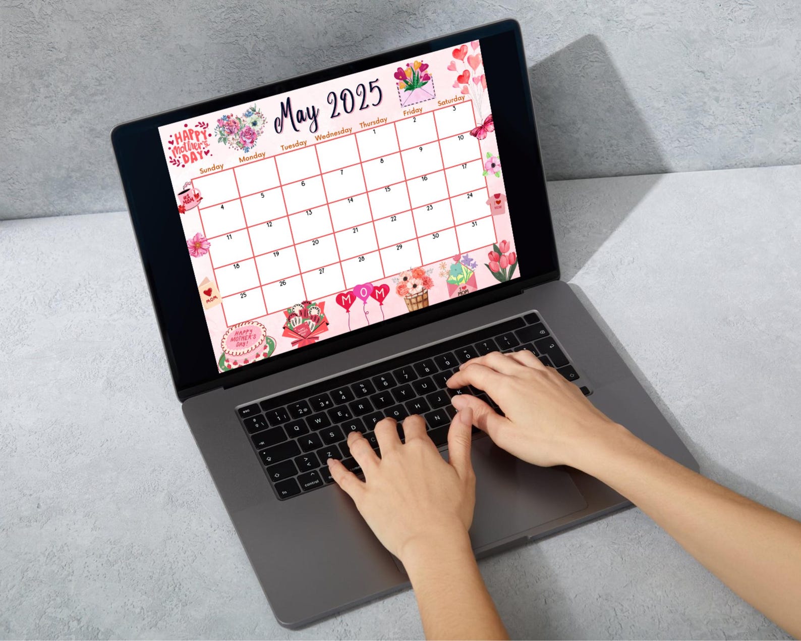 Editable Fillable May 2025 Calendar for Mother's Day With Cute Flowers ...
