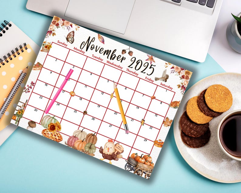 Editable Fillable November 2025 Calendar, Printable, Thanksgiving ...