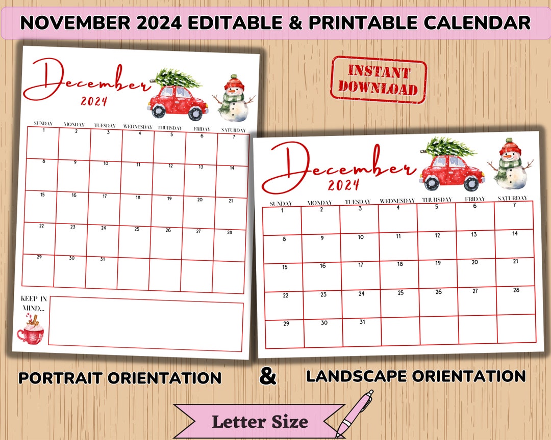 EDITABLE December 2024 Calendar, Printable Winter Classroom Planner ...