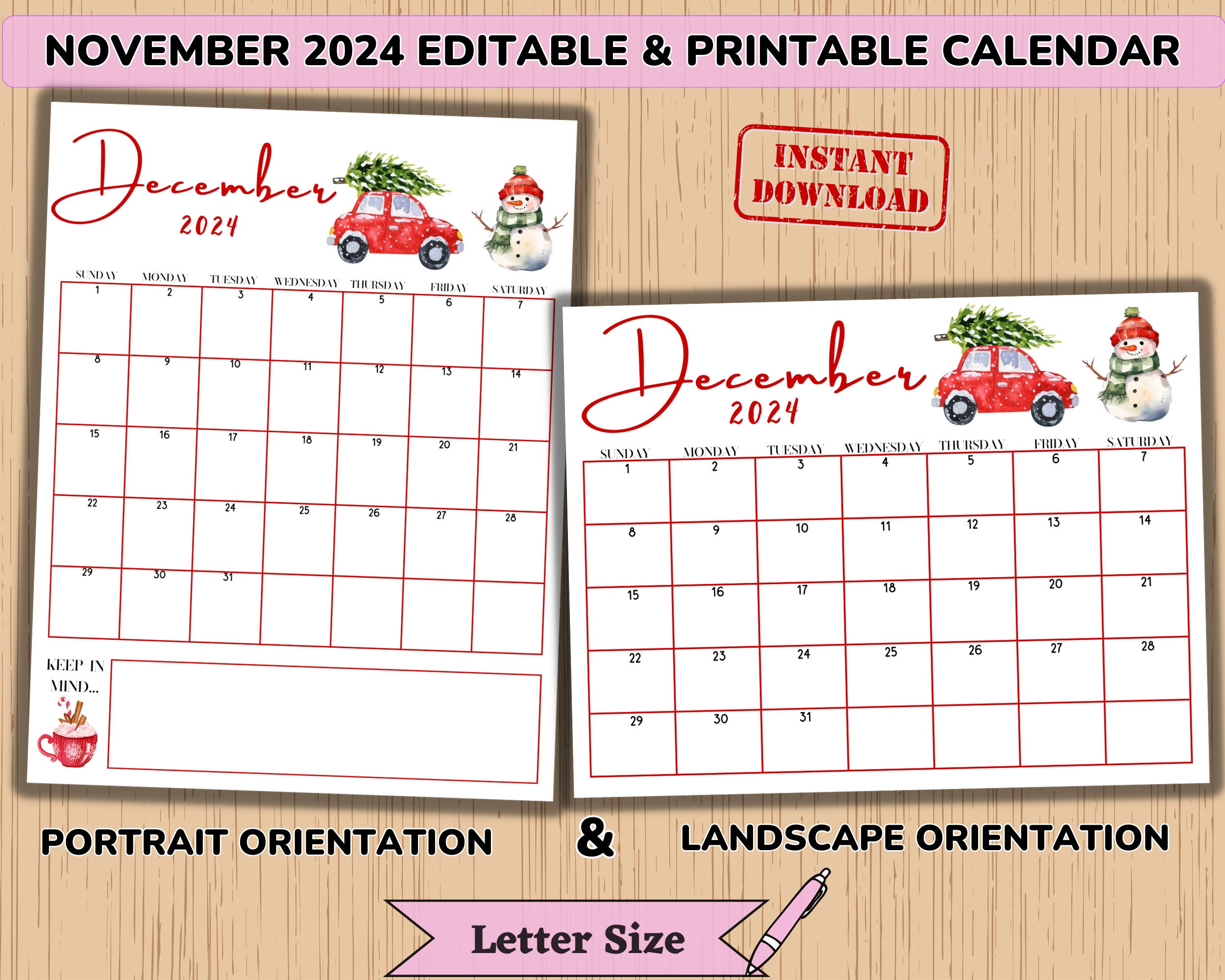 EDITABLE December 2024 Calendar, Printable Winter Classroom Planner ...