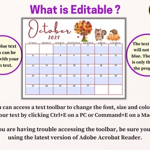 EDITABLE October 2024 Calendar, Printable Autumn Classroom Planner ...