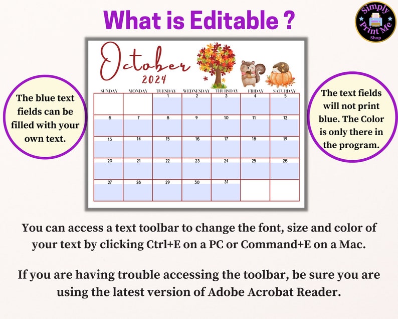 EDITABLE October 2024 Calendar, Printable Autumn Classroom Planner ...