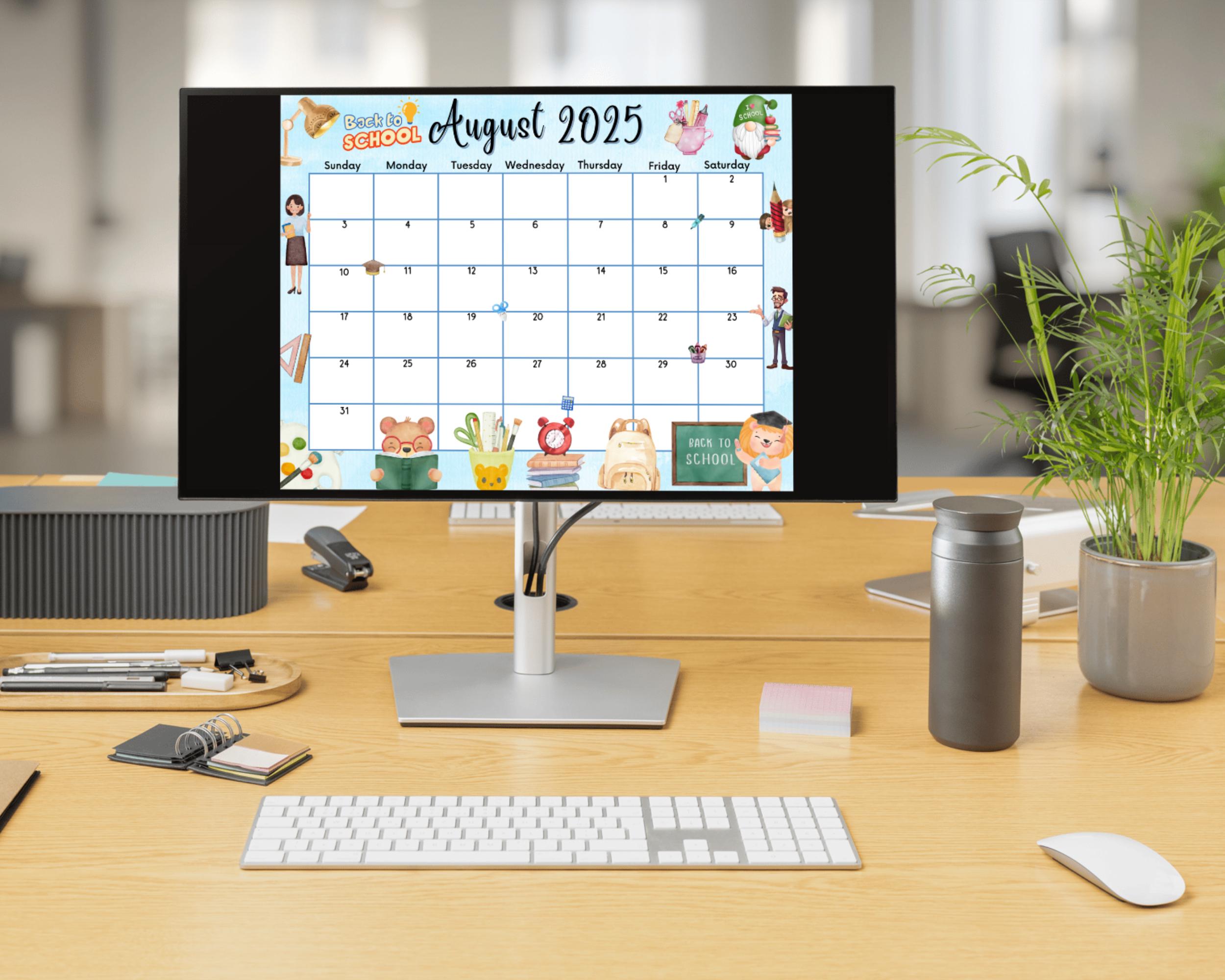 Editable Fillable August 2025 Calendar for Back to School, Monthly ...