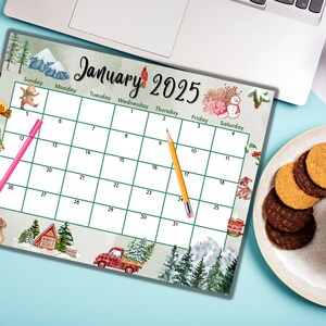 Editable January 2025 Calendar for Happy Winter, New Year 2025, Trees ...